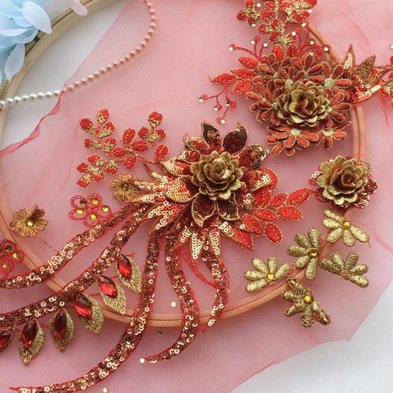 4 Color Lace Applique 3D Flower Applique Beaded Sequin - Etsy