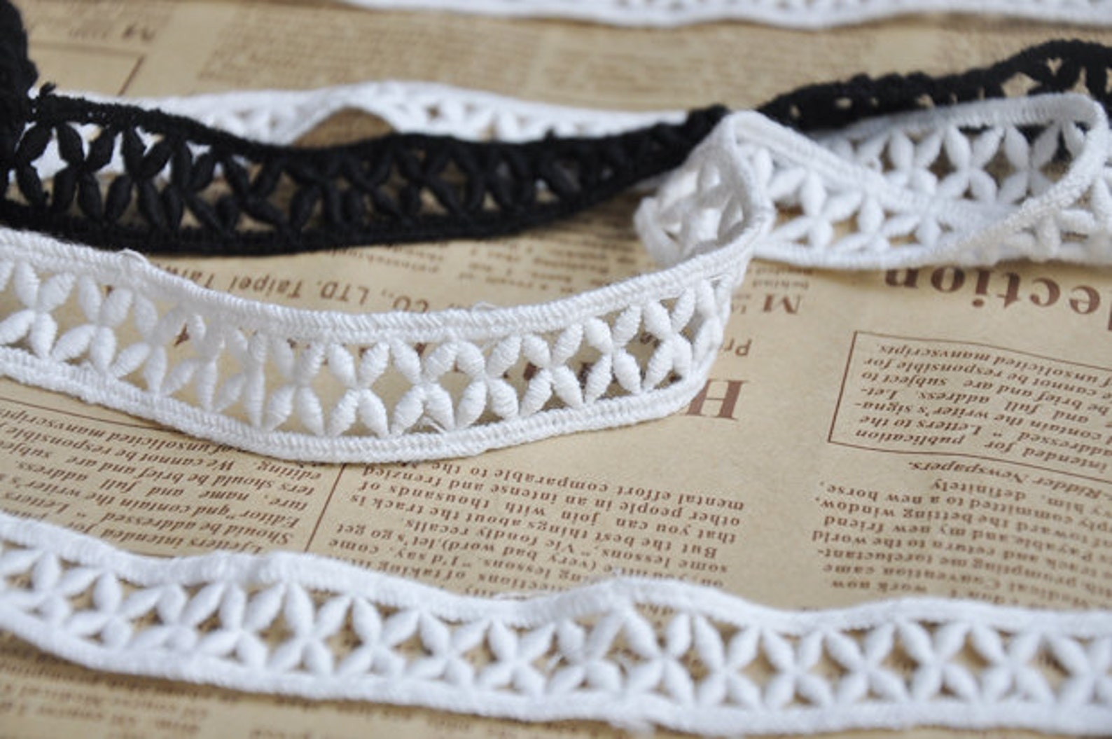 3 Yards Black Ivory Cotton Lace Trim Floral Exquisite Wedding | Etsy