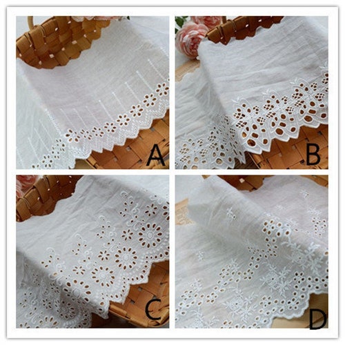 Cotton Fabric White Embroidered Sewing Cotton Lace Trim 16 Cm - Etsy