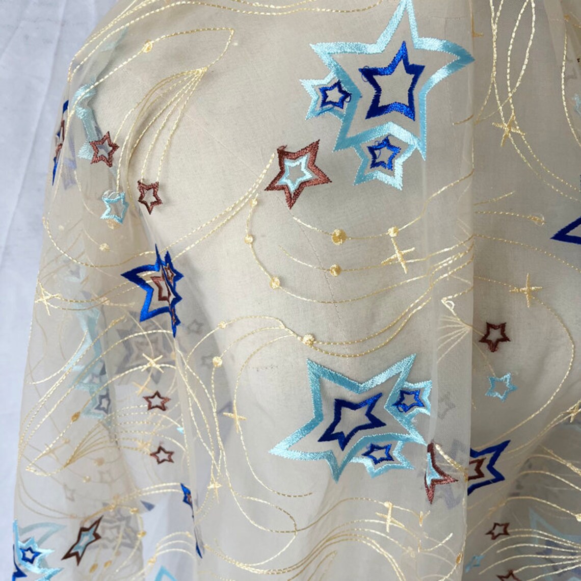Apricot Tulle Blue Star Embroidery Lace Fabric Floral - Etsy