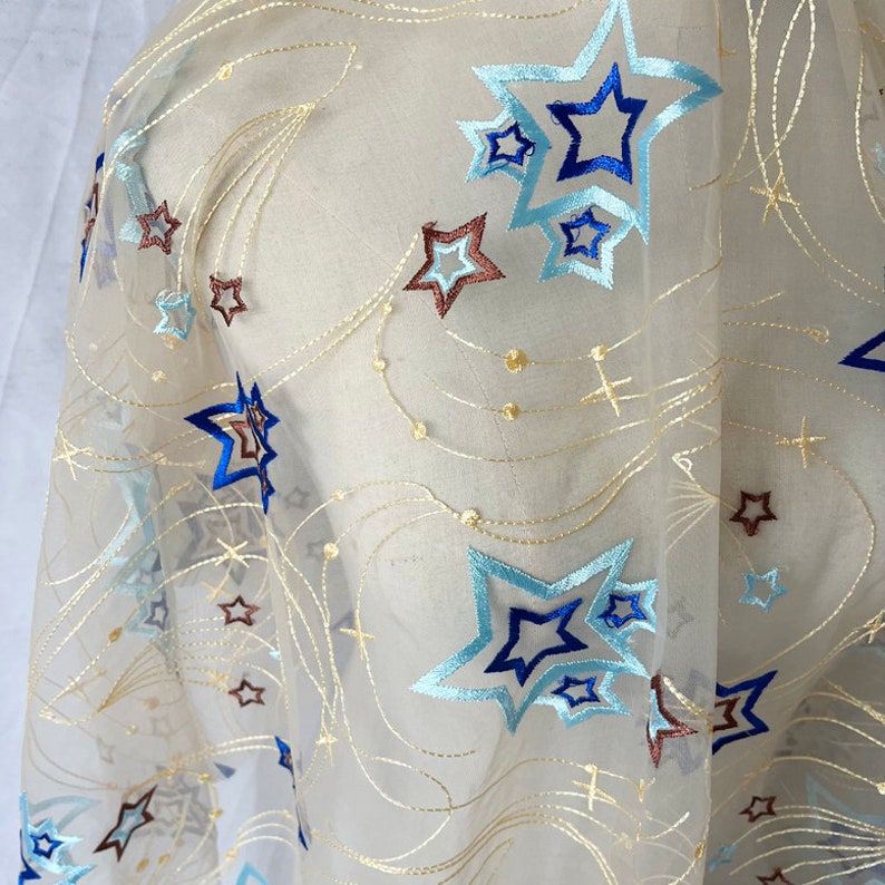 Apricot Tulle Blue Star Embroidery Lace Fabric Floral - Etsy