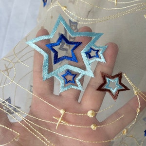 Apricot Tulle Blue Star Embroidery Lace Fabric Floral Exquisite ...