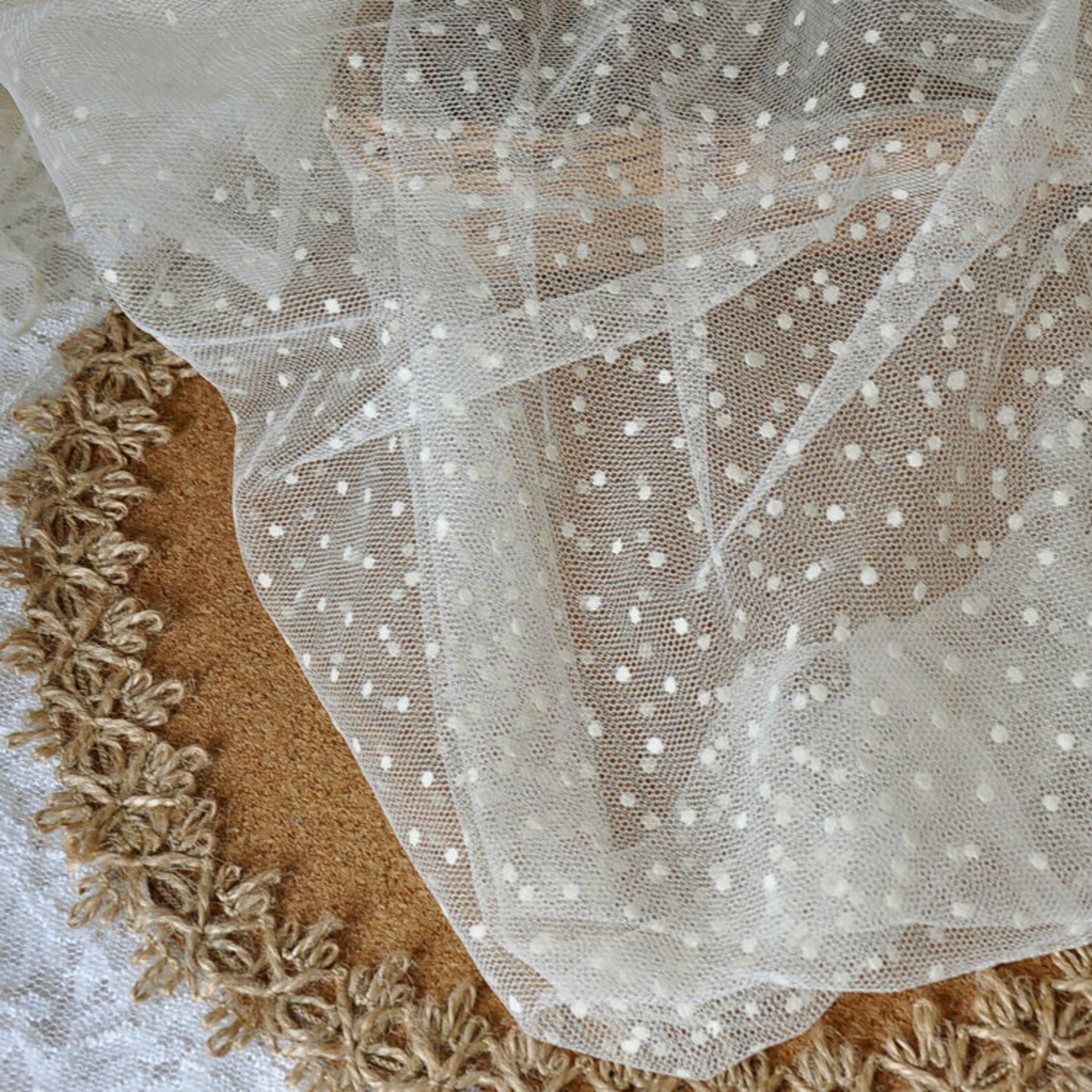 Lace Fabric Beige Tulle Beige Flocking Polka Dot Bridal Lace | Etsy