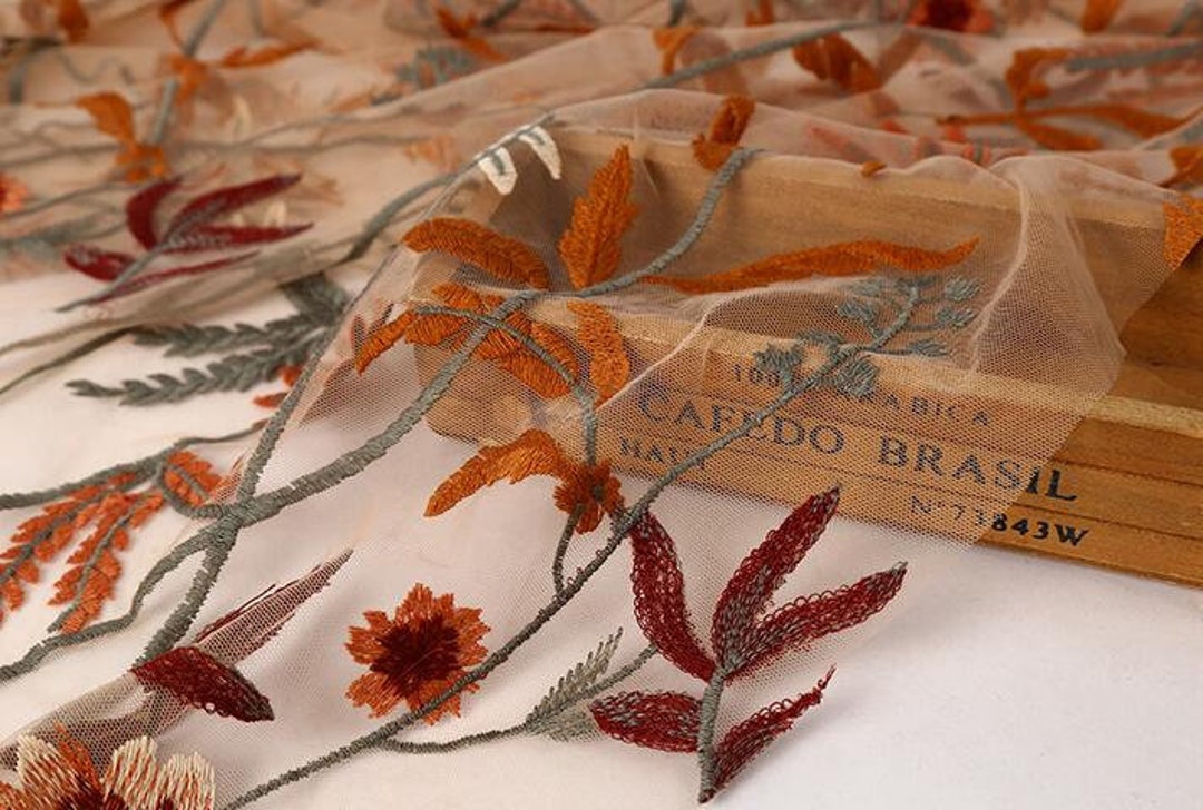 Lace Fabric Brown Tulle Leaf Floral Exquisite Embroidery Exquisite ...