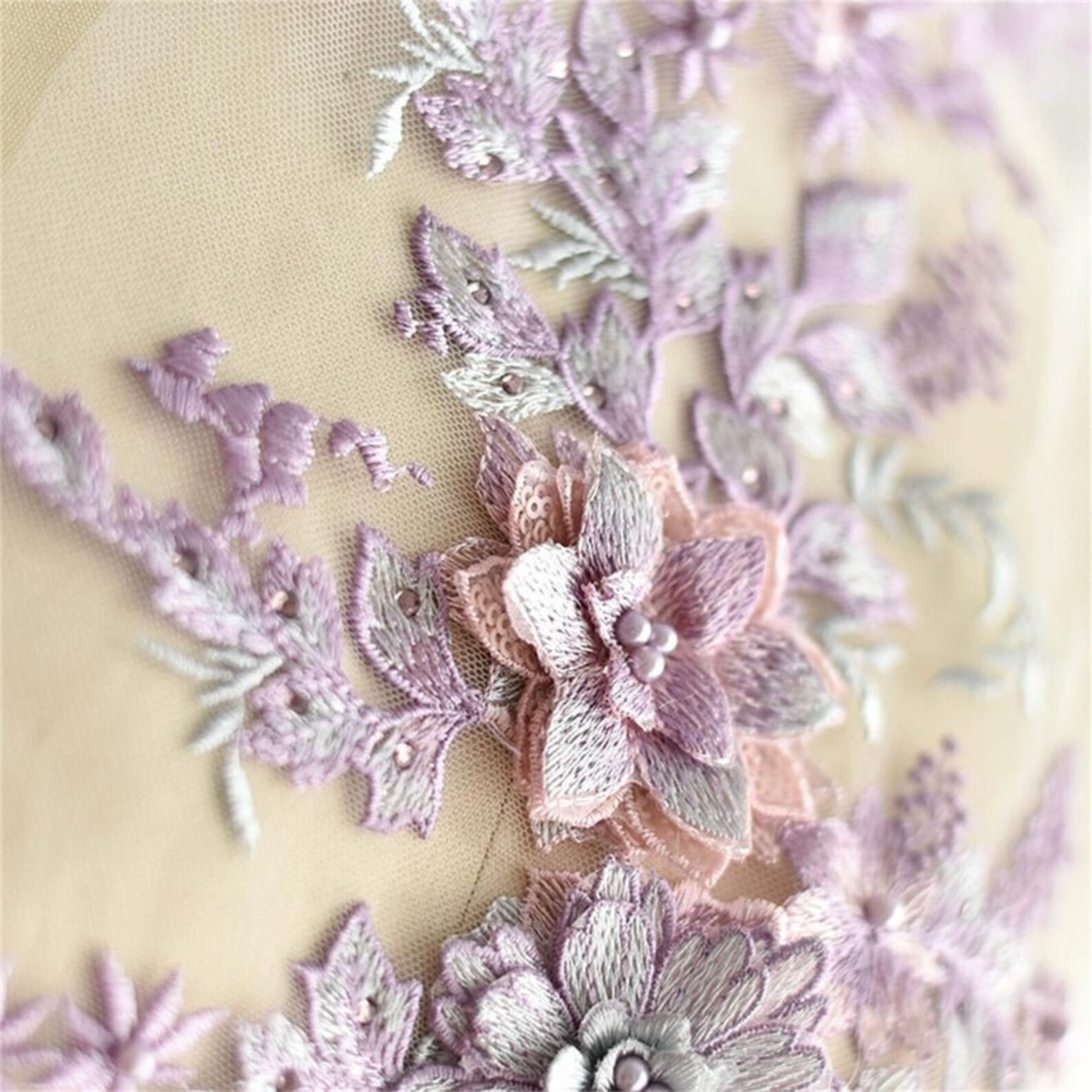1 Pc Multi-color Lace Appliqué, 3d Flower Appliqué, Beaded Embroidered ...