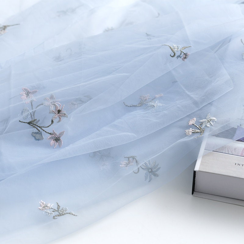 2 Color Pale Blue Ivory Tulle Lace Fabric Small Floral - Etsy