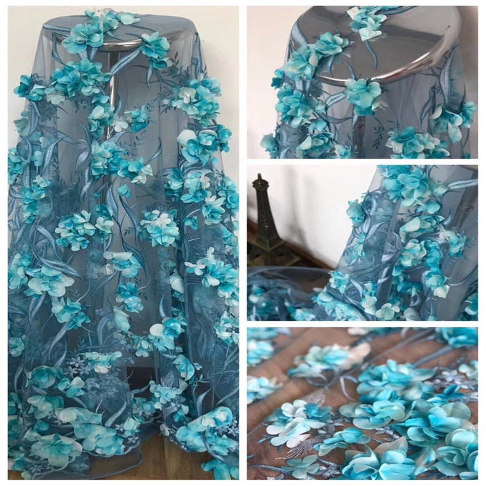 8 Color Luxury 3D Flower Mesh Embroidery Lace Fabric, Floral , Fabric ...