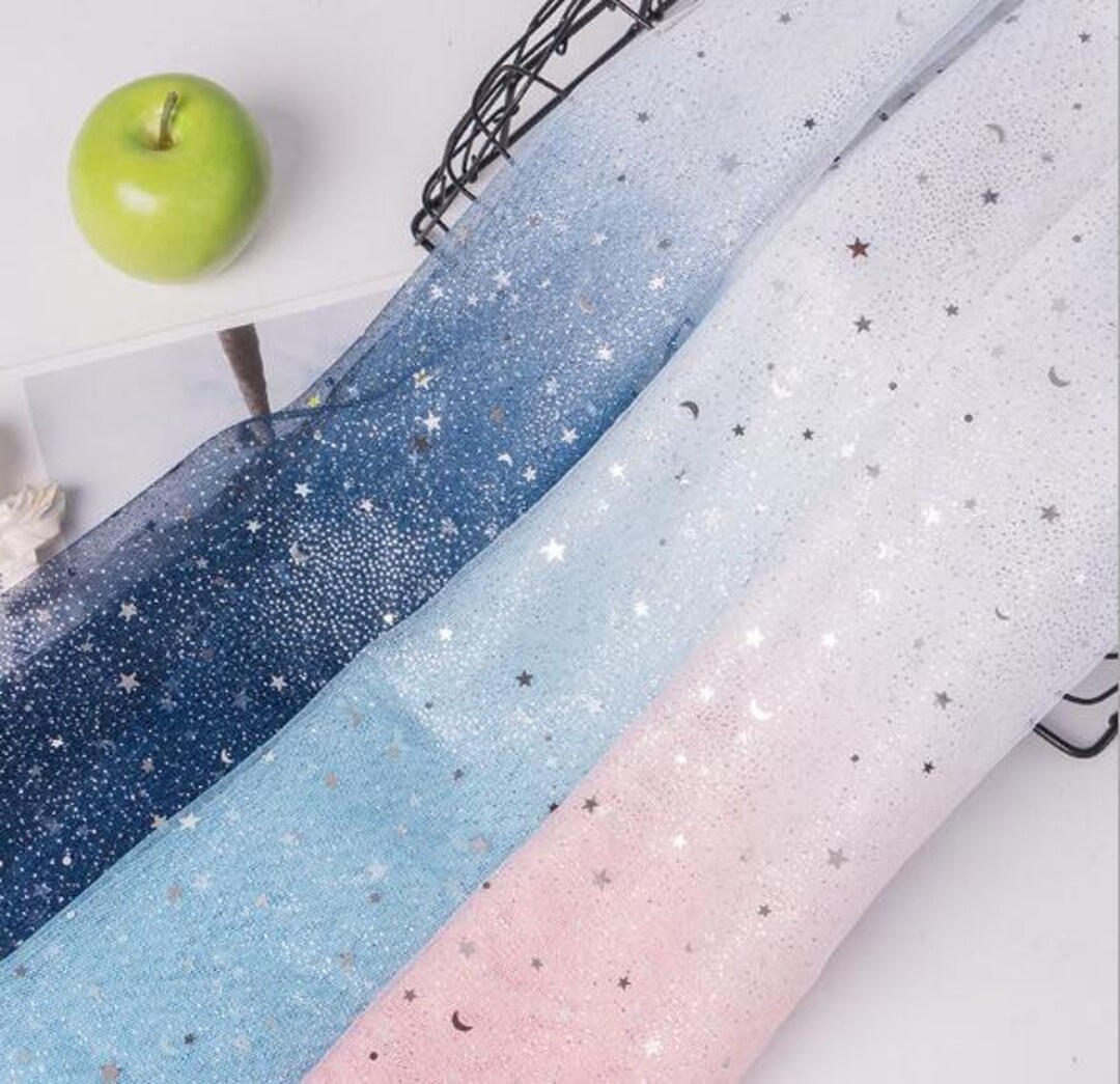 4 Colors Gradient Tulle Metallic Silver Moon Star Glitter Lace Fabric ...