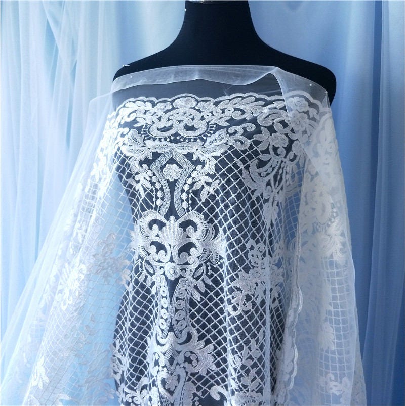 1 yard Exquisite Off White Lace Fabric Alencon Alice Tulle | Etsy