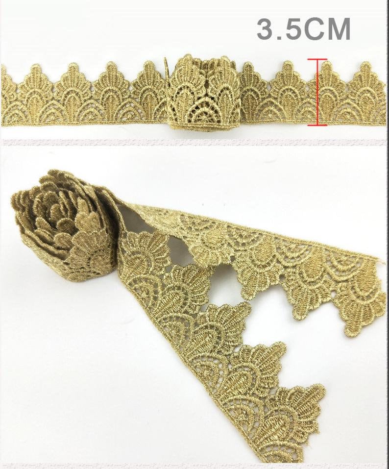 Lace Trim Gold Metalic Gold Lace Trimming Golden Embroidered Lace ...