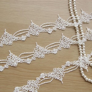 2 Yards Beautiful White Venice Rose Lace Trim for DIY Bridal, Necklace ...