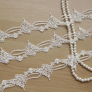 2 Yards Beautiful White Venice Rose Lace Trim for DIY Bridal, Necklace ...
