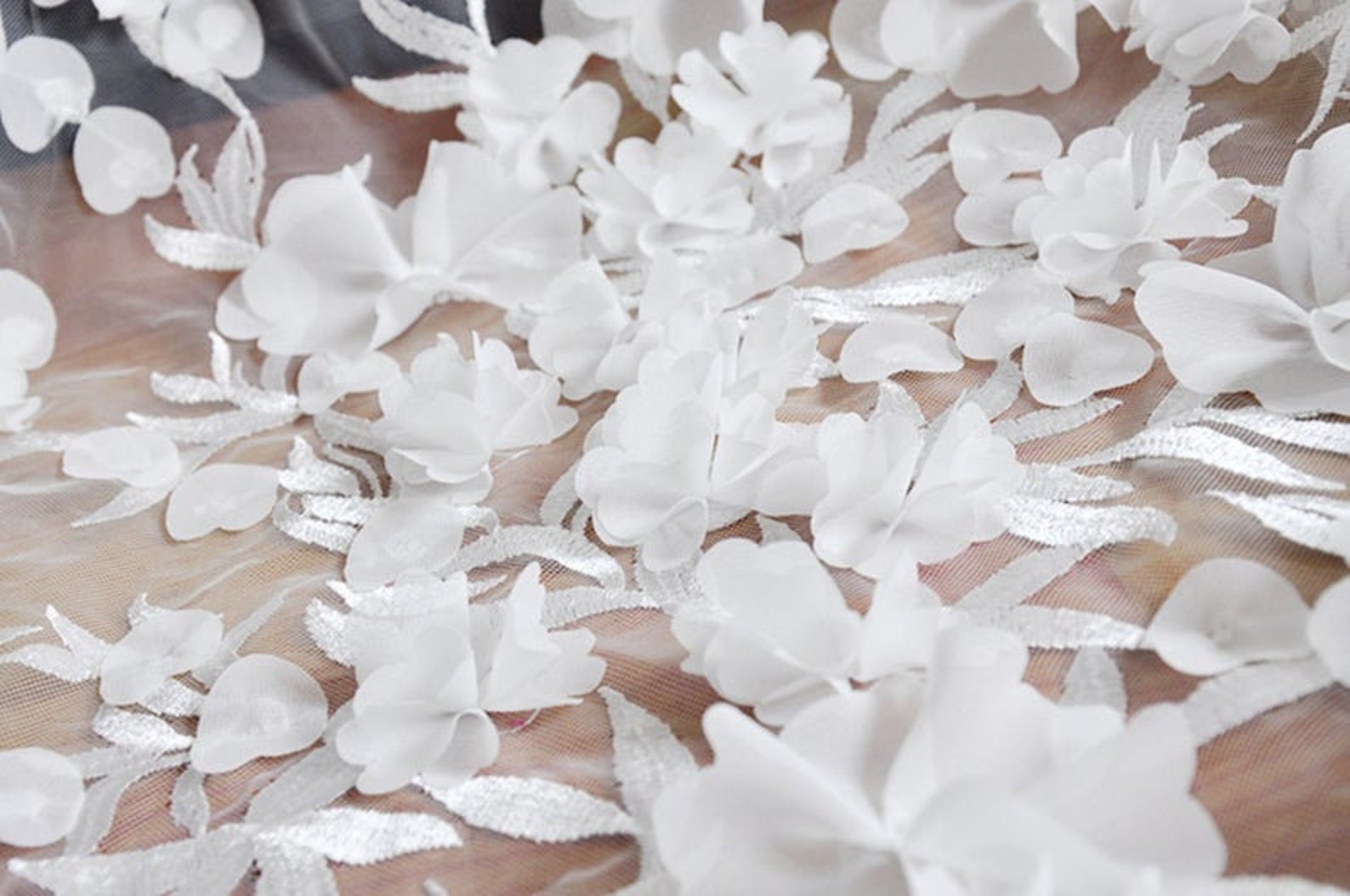 3D Flower off White Peach Embroidery Lace Fabric Materials | Etsy