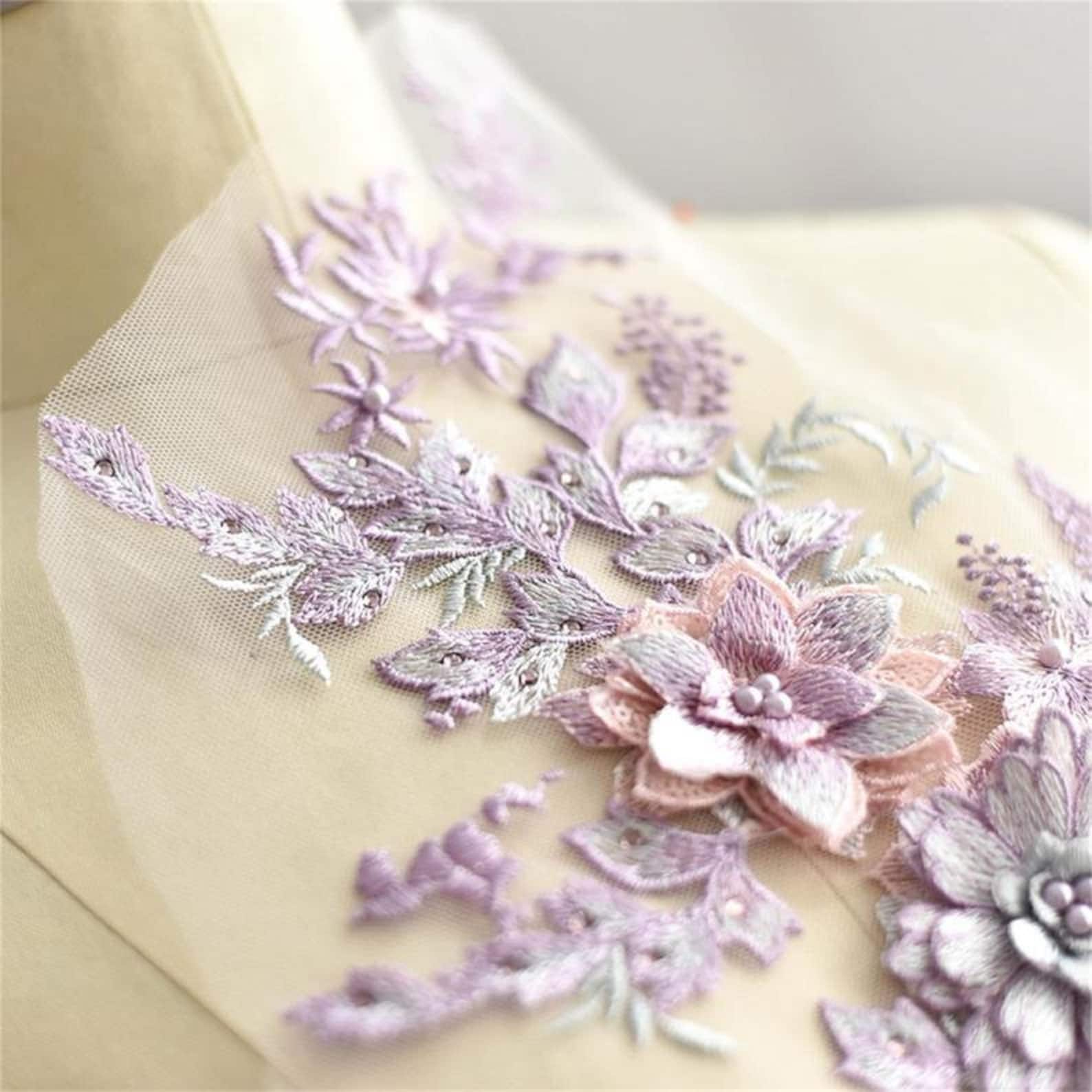 1 Pc Multi-color Lace Appliqué, 3d Flower Appliqué, Beaded Embroidered ...
