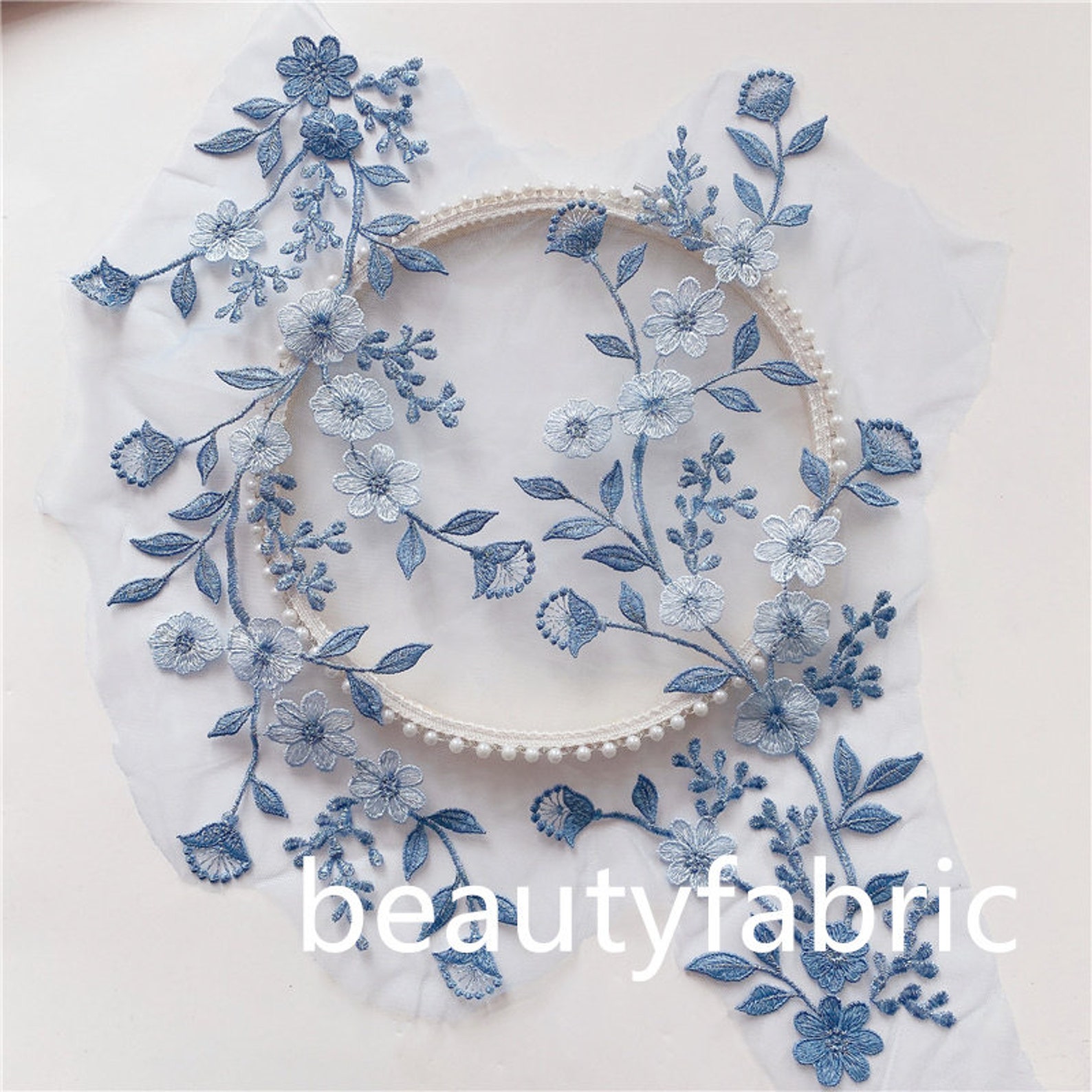 1 Pair Dark Blue Flower Embroidery Luxury Lace Applique - Etsy