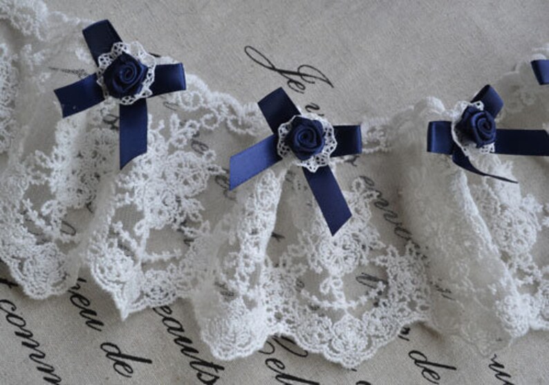White Cotton Rose Lace Trim Embroidery Flower Bridal Wedding Fabric ...