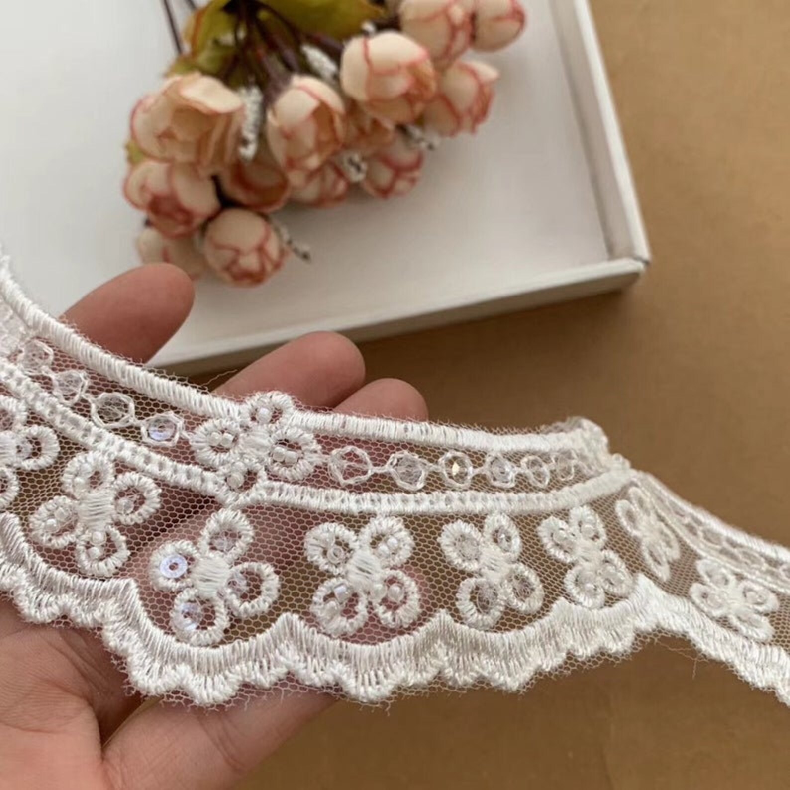 Lace Trim Alice Tulle Milk White Small Flower Embroidery - Etsy