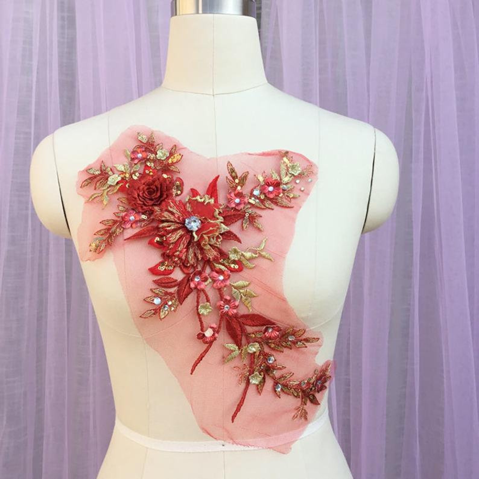 3 Colors Blue Gold Red Applique Rhinestone Sequins 3D Flower - Etsy