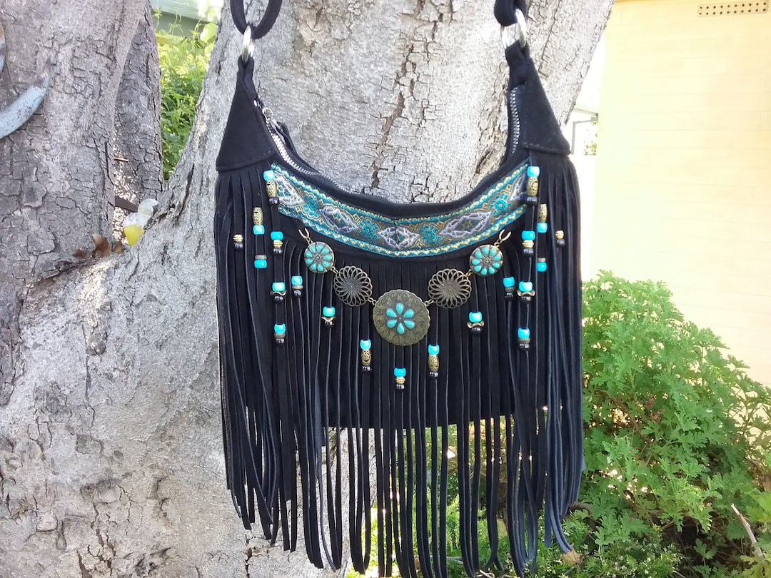 Bohemian Purse, Turquoise Gypsy Purse, Vegan Fringed Tassel Bag, Ladies ...