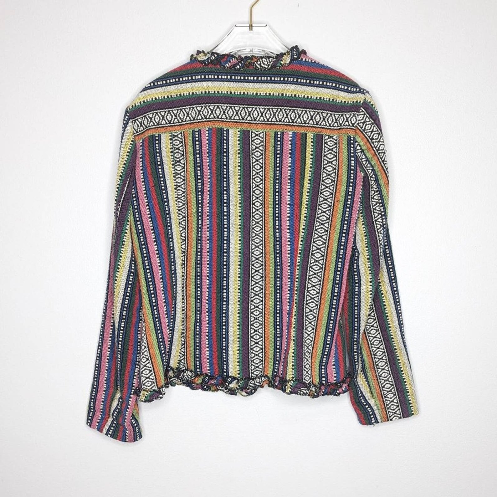 Chico's Vintage Multicolor Baja Pattern Jacket Raw Edges Long Sleeve ...