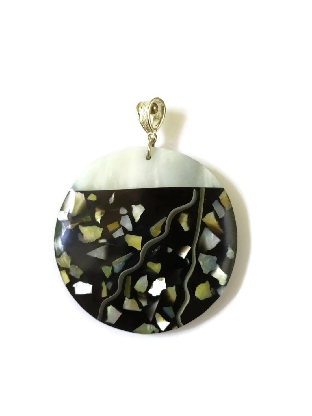 Large Abalone Shell With Mother of Pearl Shell Accent Pendant • Mosaic ...