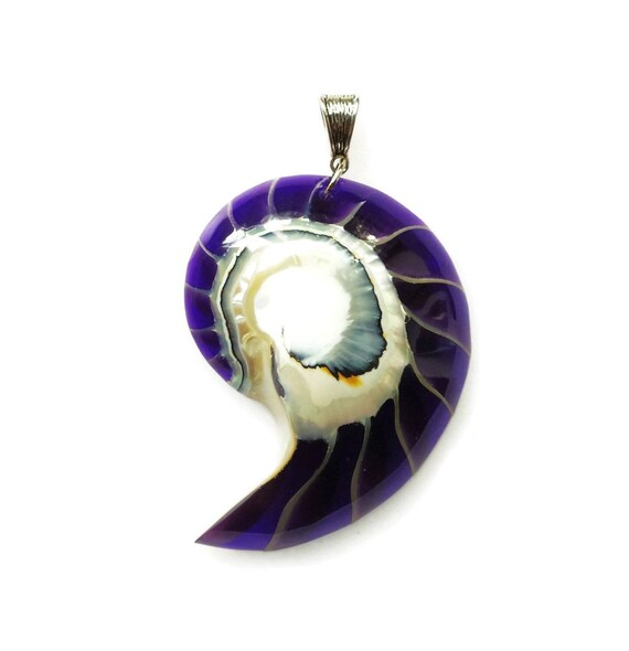 Large Real Nautilus Shell Necklace Pendant in Dark Violet - Etsy
