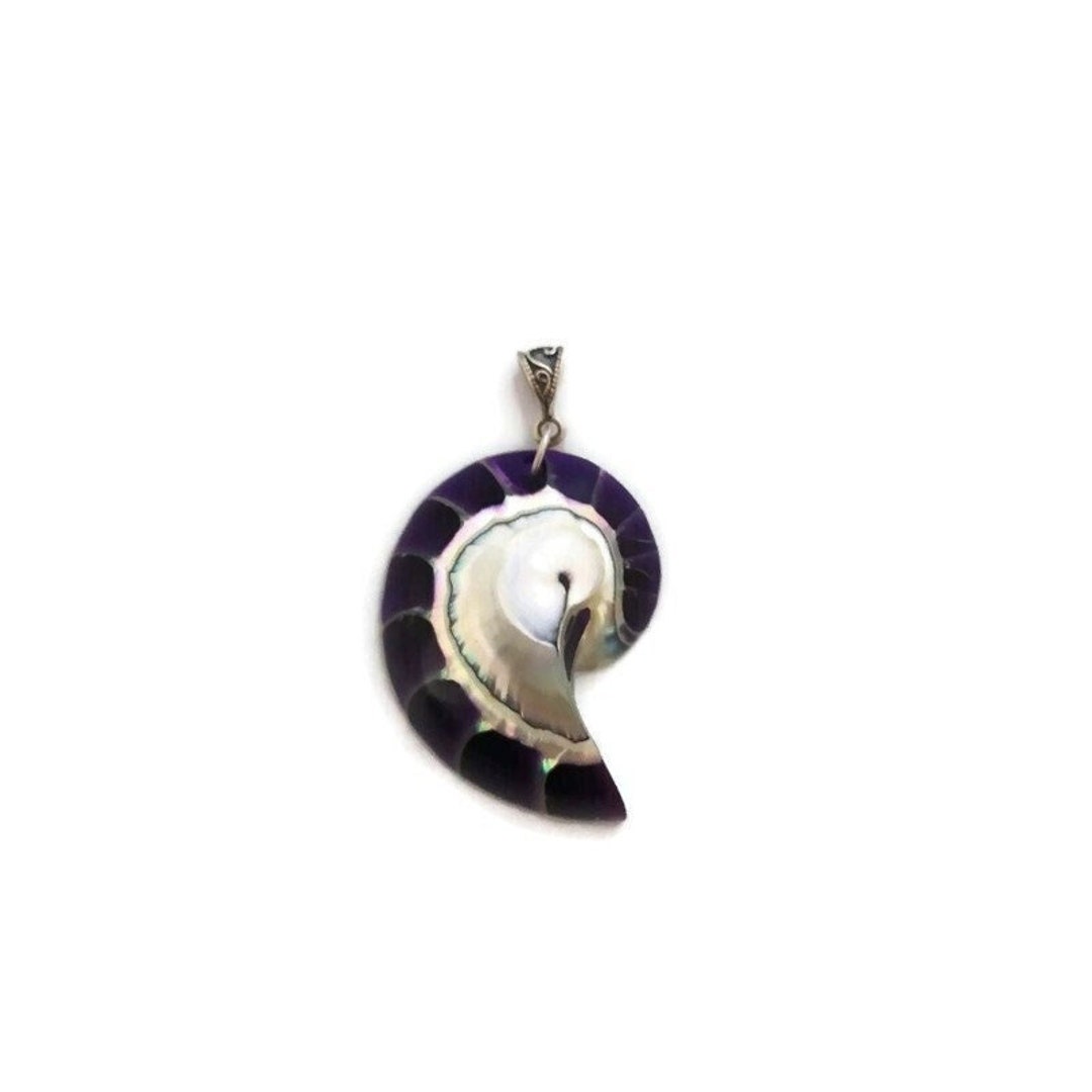 Handmade Nautilus Shell Pendant: Dark Purple Resin, Sterling Silver ...