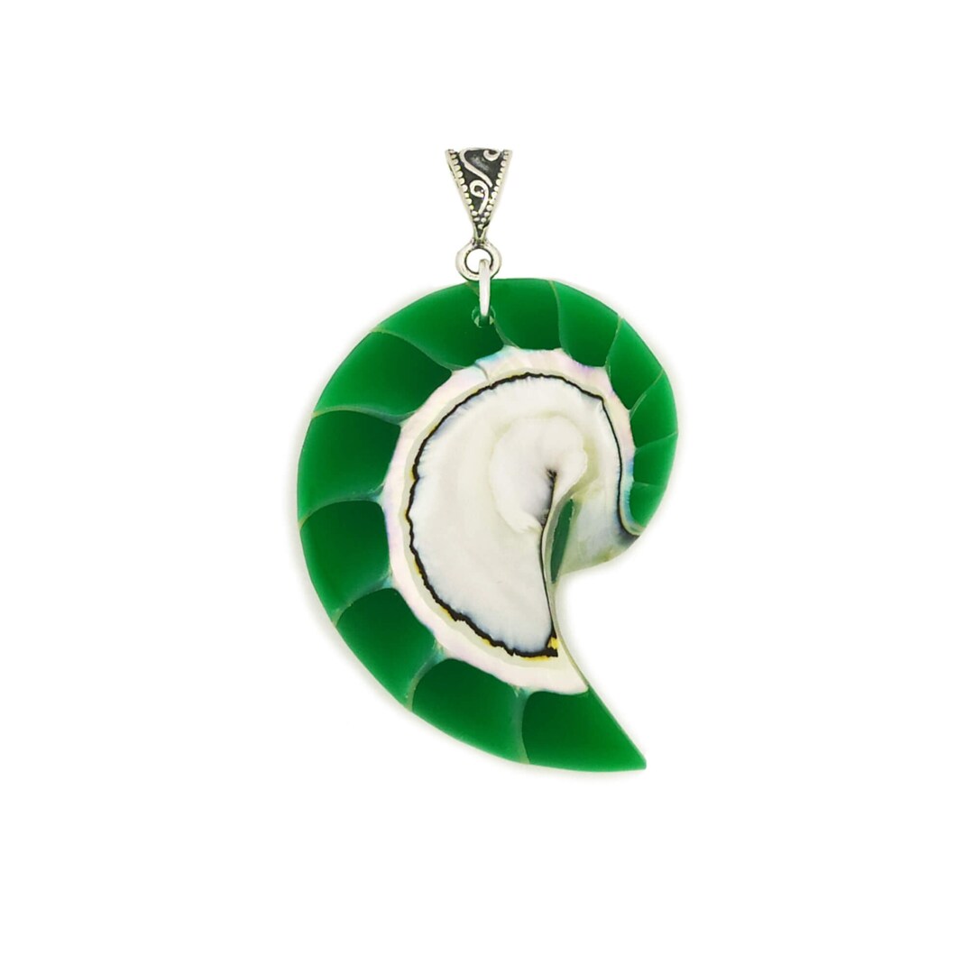 Medium Real Nautilus Shell Necklace Pendant in Emerald Green Resin ...