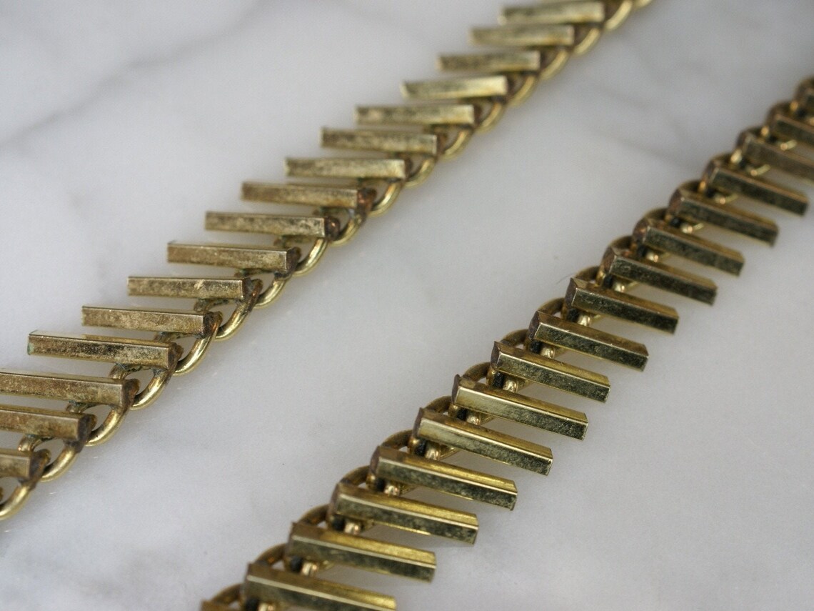 A.M. Double Yellow Gold Filled Egyptian Revival Adjustable Diagonal Bar ...