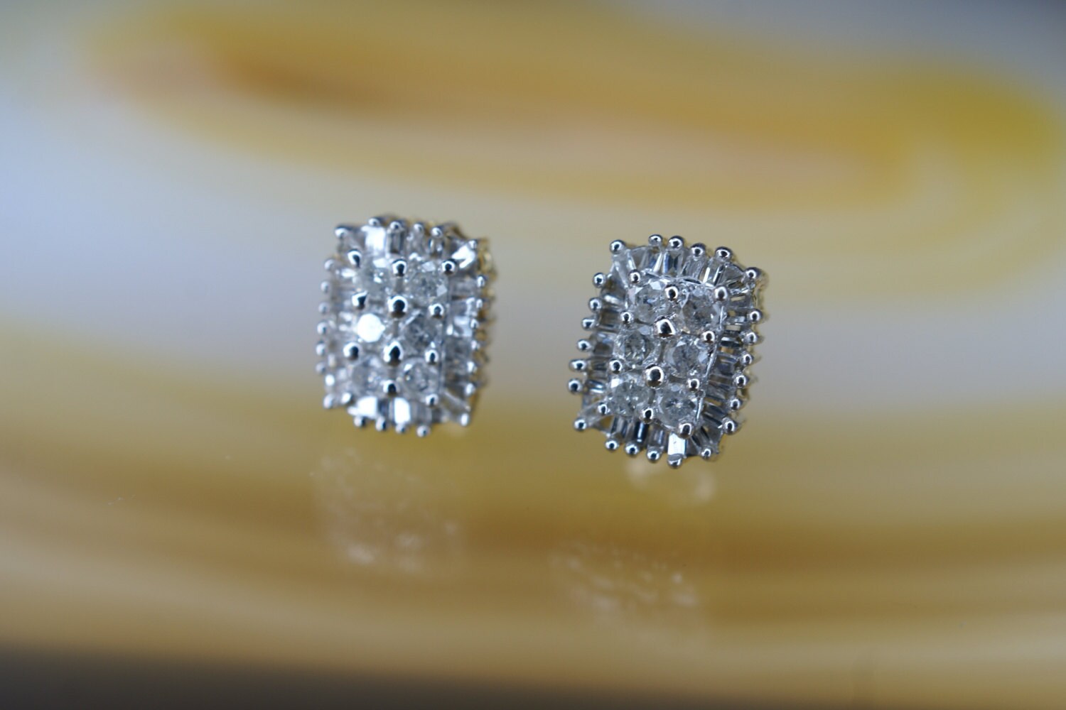 10k Yellow Gold and Diamond Post Earrings - Etsy