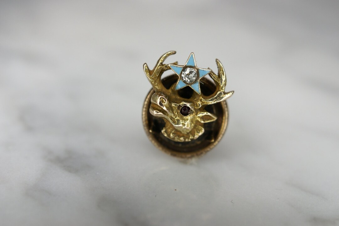 Elks Lodge 10k Yellow Gold, Diamond, Garnet, and Enamel Lapel Pin - Etsy