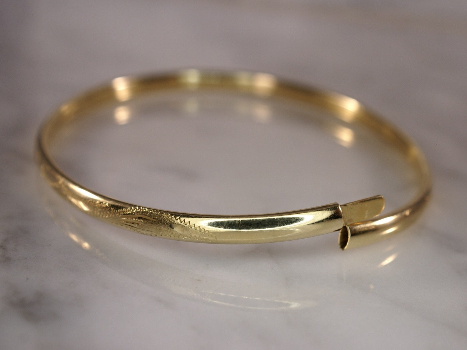 14K Yellow Gold Etched and Engraved Bangle Bracelet | Etsy