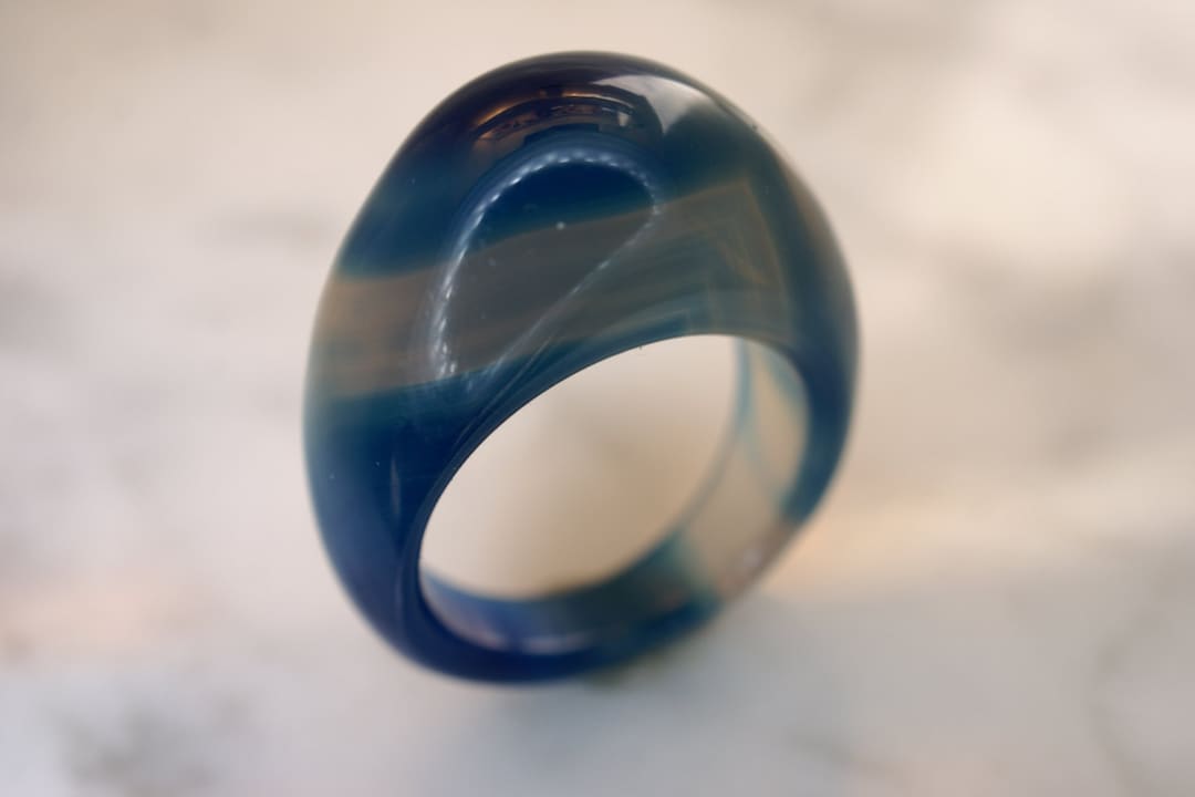 Carved Blue Agate Ring - Etsy
