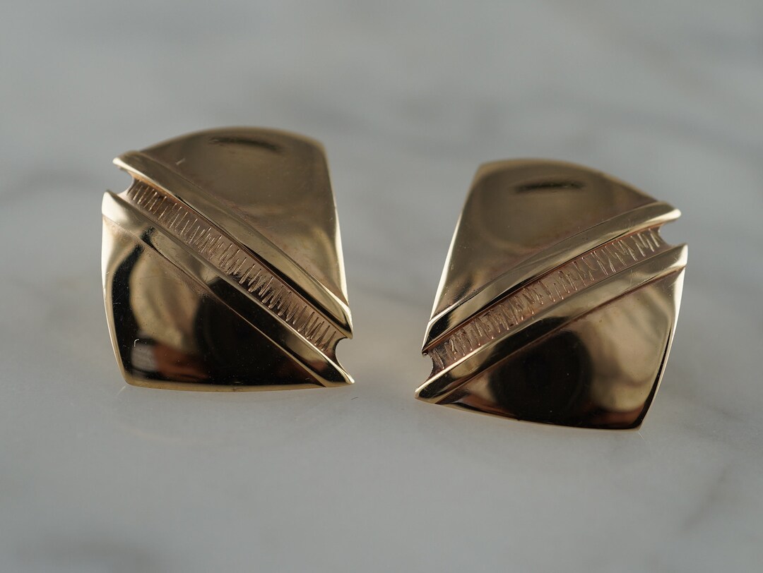 John Ruff 14K Yellow Gold Modernist Post Earrings - Etsy
