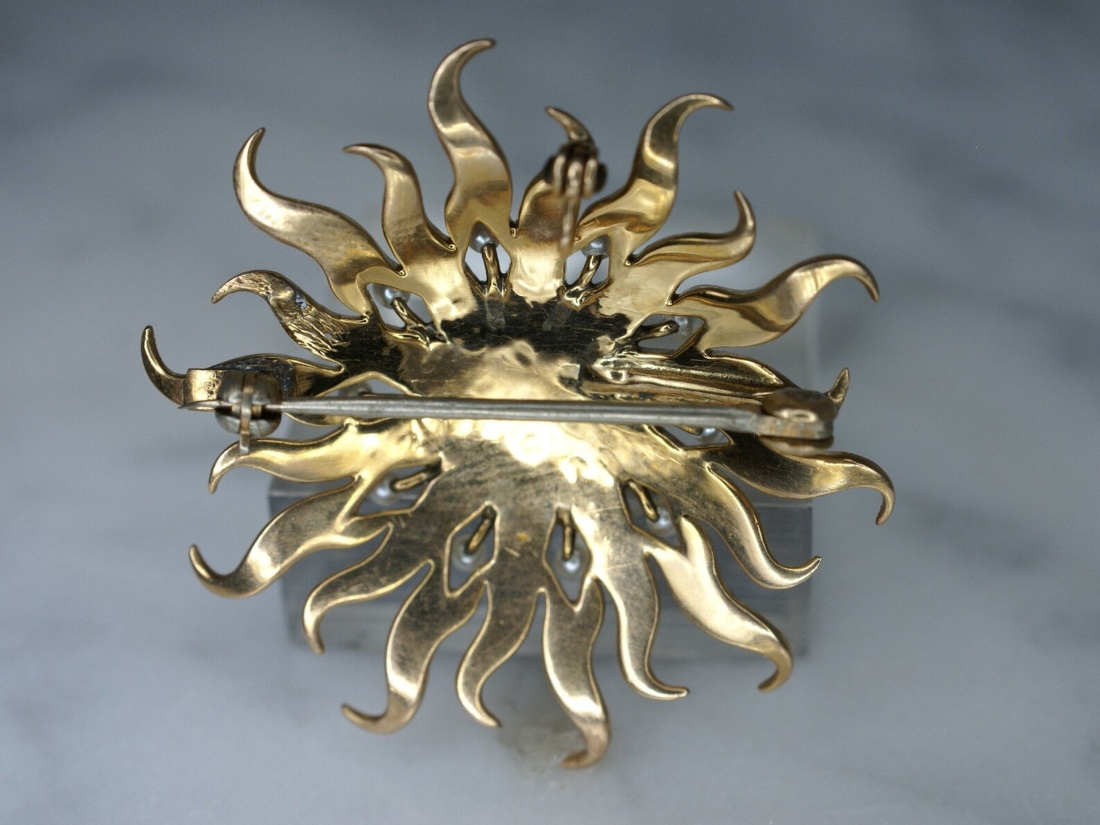 14k Yellow Gold and Seed Pearl Sunburst Pin - Etsy