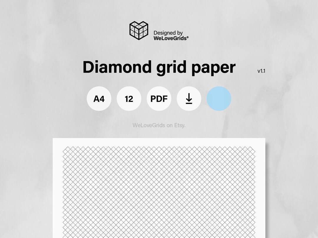 Diamond Grid Paper / A4 / Digital Grid Paper / Creative Tools / Blue ...