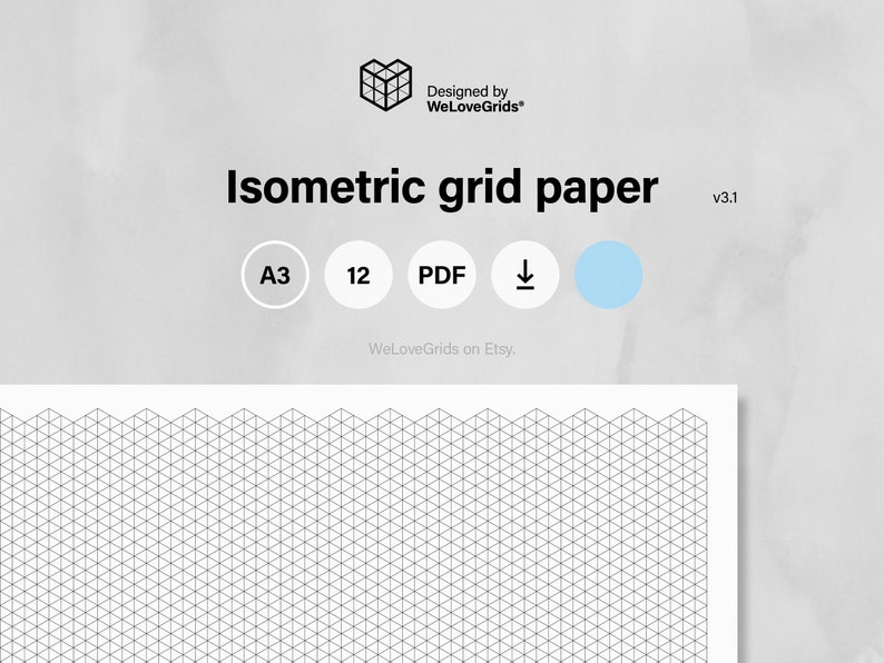 Isometric Grid Paper / A3 / Digital Grid Paper / Creative Tools / Blue ...