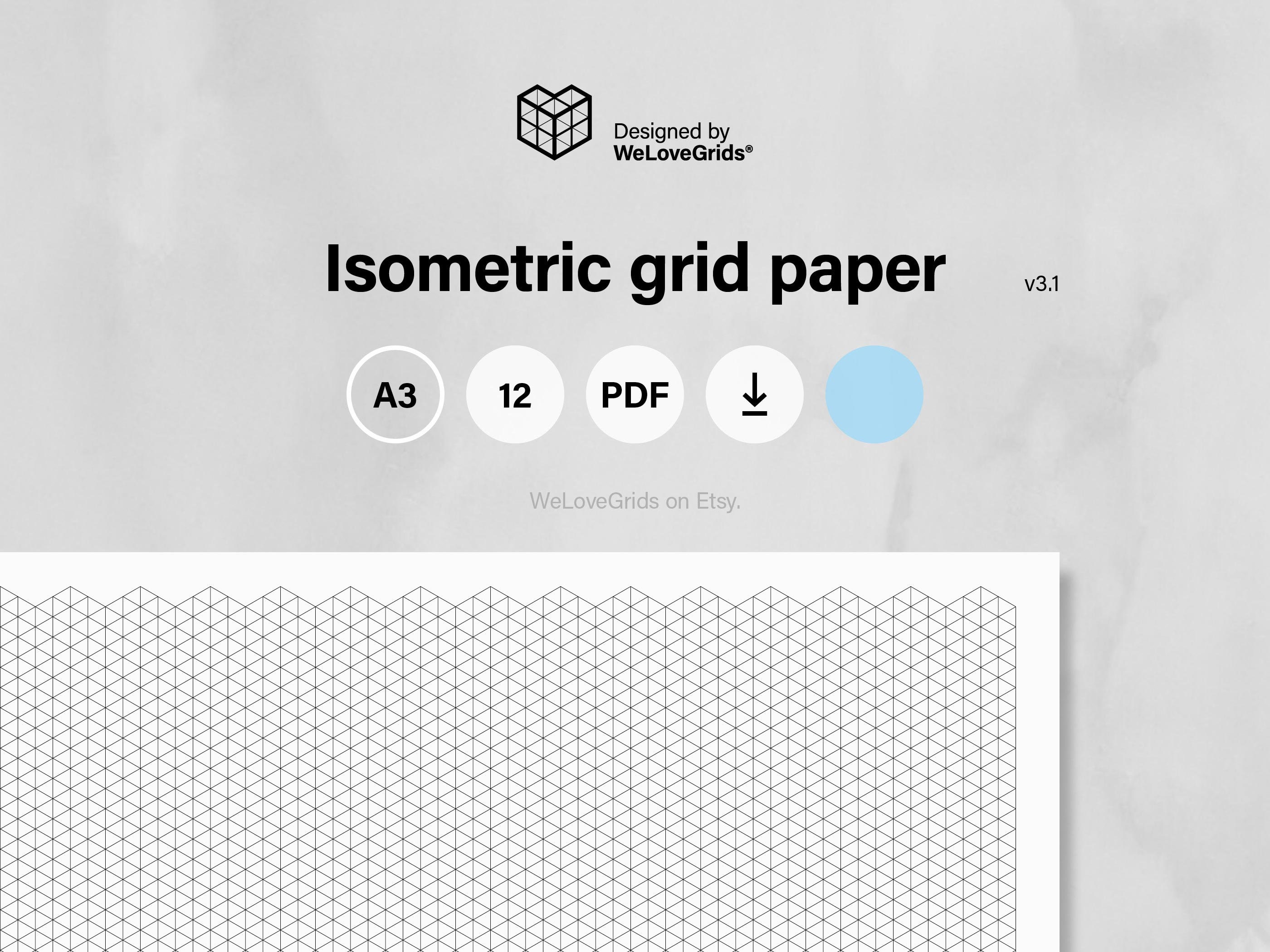 Isometric Grid Paper / A3 / Digital Grid Paper / Creative Tools / Blue ...