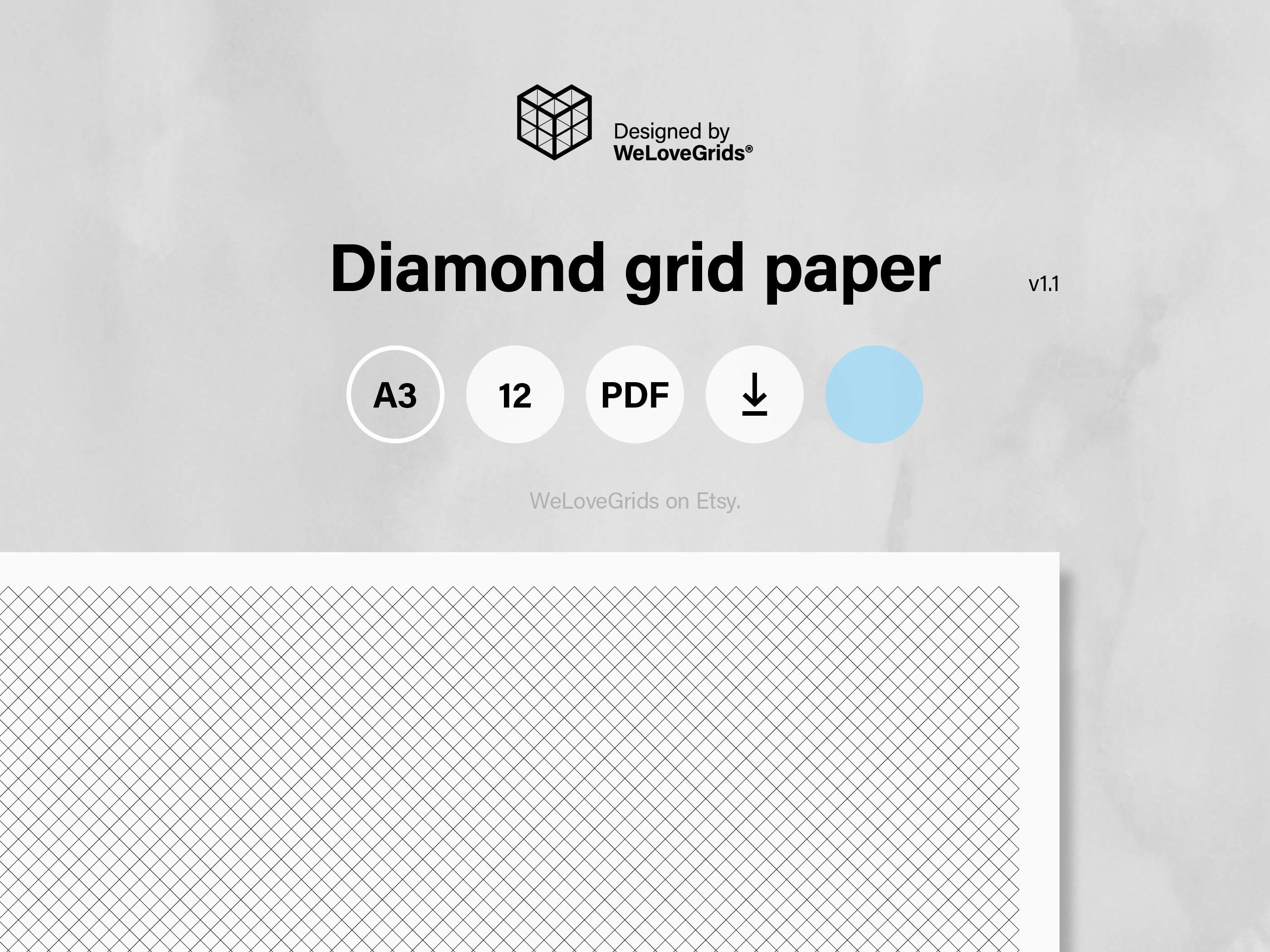 Diamond Grid Paper / A3 / Digital Grid Paper / Creative Tools / Blue ...