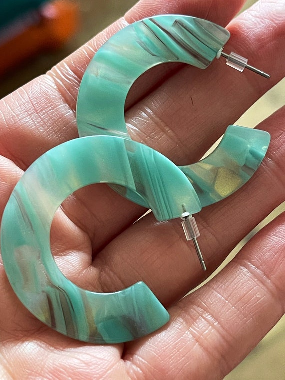 Pale Blue Acrylic Hoops Turquoise Ocean Hoops - Etsy