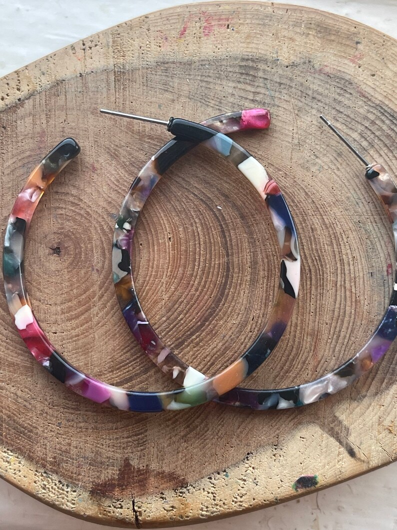 Multi Coloured Acrylic Hoop Earrings 2 Inch Hoop Two Styles - Etsy