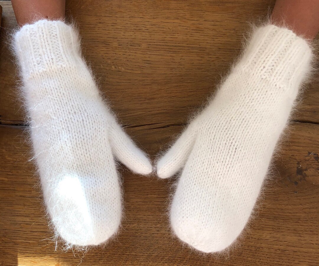 On Order Angora Rabbit White Mittens Handmade Mittens - Etsy