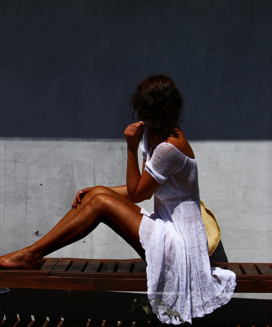 White Romantic Dress, Openwork Dress, Open Waves Knit Dress, Open Waves ...