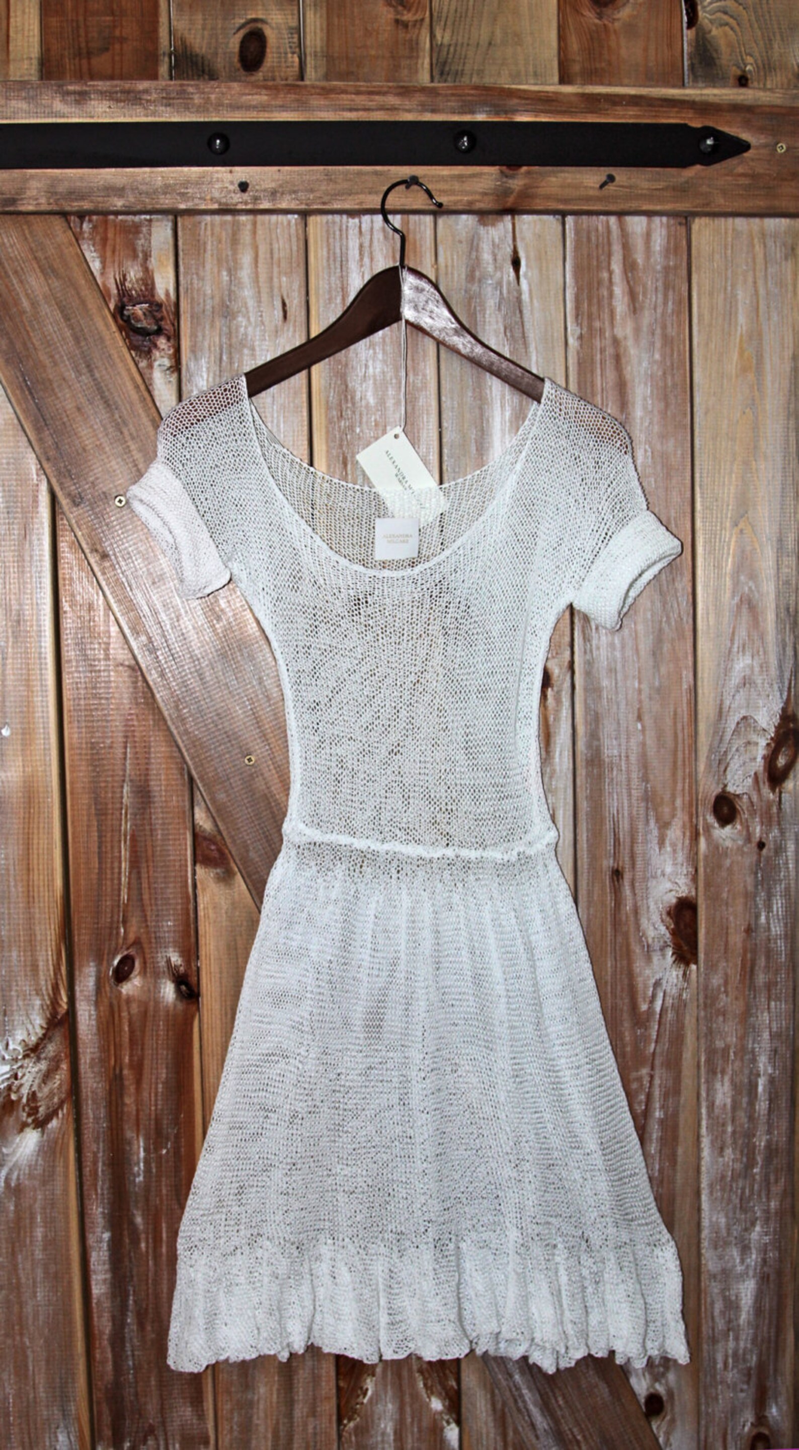 White Romantic Dress, Openwork Dress, Open Waves Knit Dress, Open Waves ...