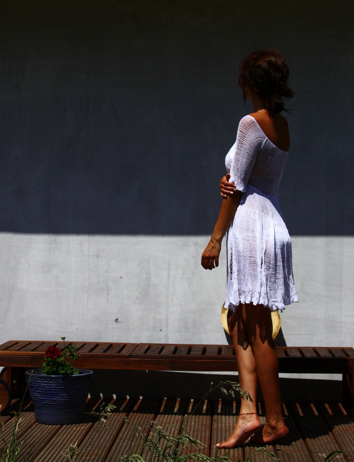 White Romantic Dress, Openwork Dress, Open Waves Knit Dress, Open Waves ...
