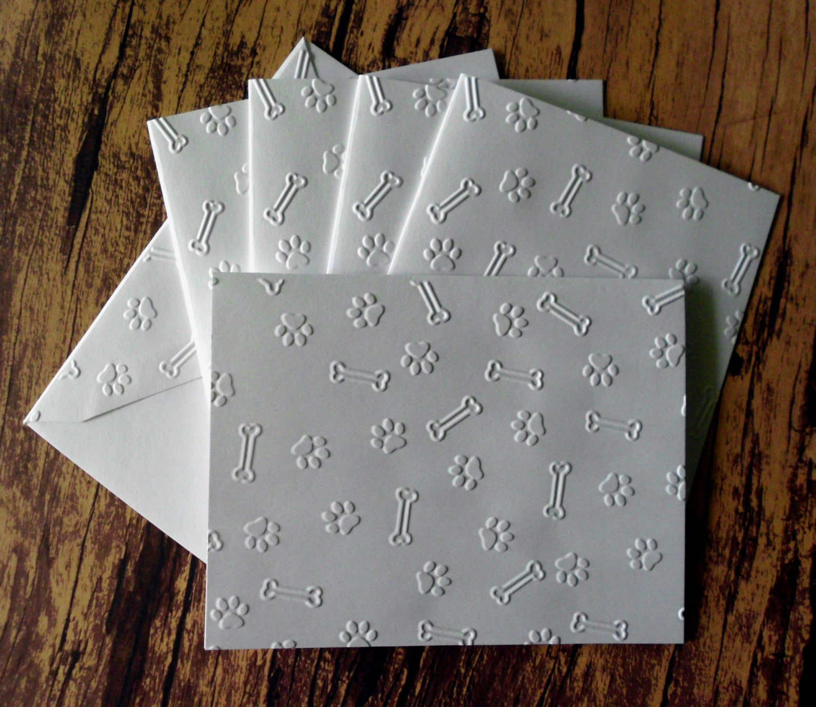 Dog Cards, Set of 5, Dog Bone Cards, Embossed Paw Print Note Cards ...