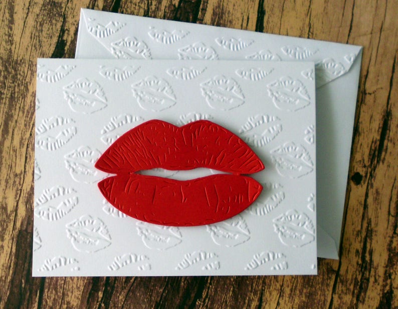 Red Lip Card White Embossed Lip Note Cards Large Lip Die - Etsy
