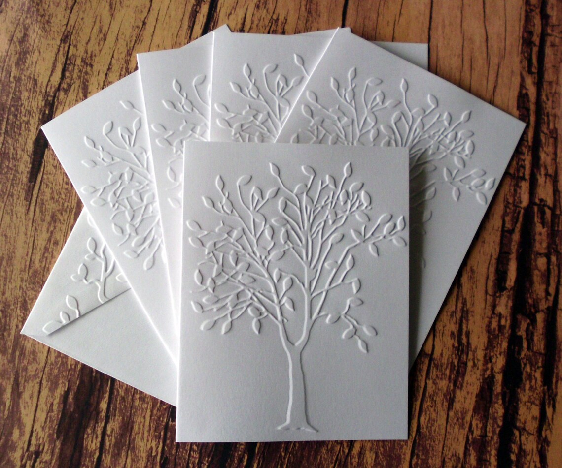 Tree Cards Set of 5 White Embossed Tree Cards Autumn Fall - Etsy