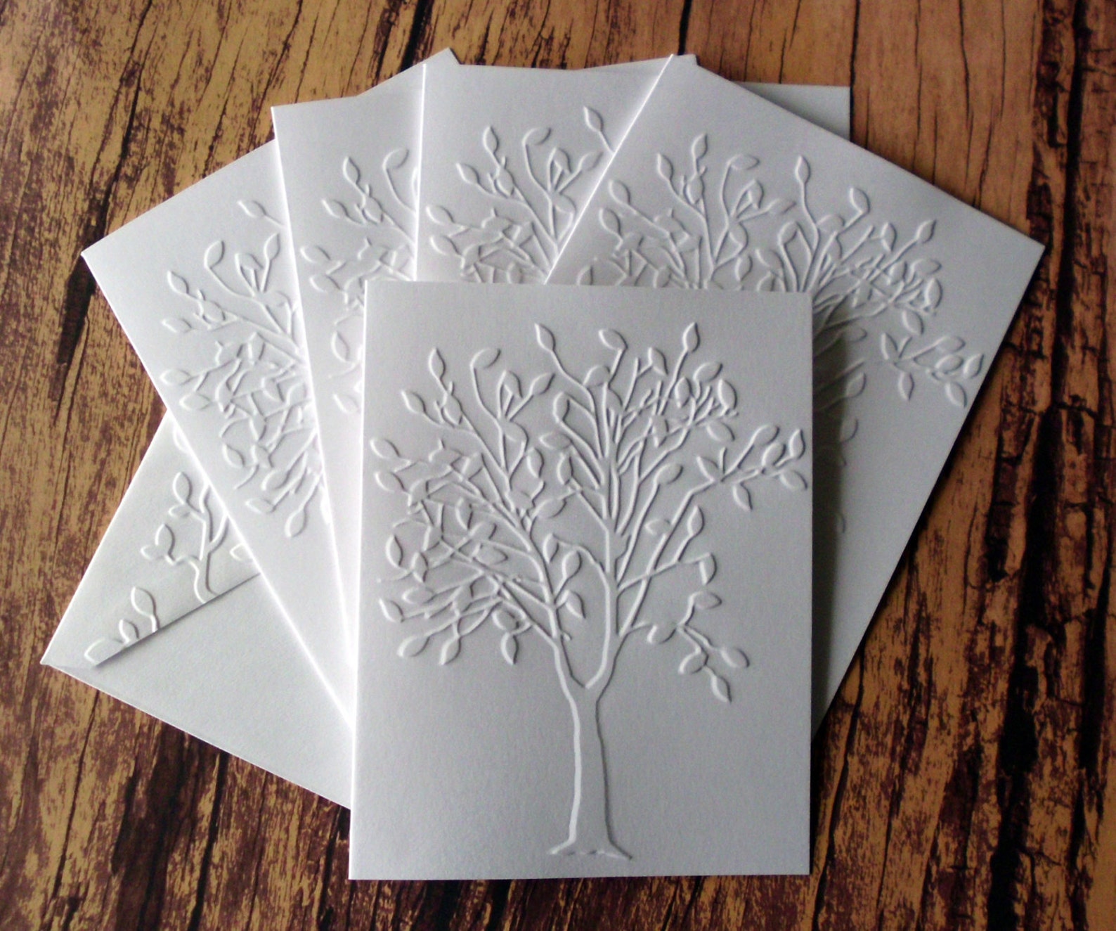 Tree Cards Set of 5 White Embossed Tree Cards Autumn Fall - Etsy