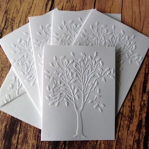 Tree Cards, Set of 5, White Embossed Tree Cards, Autumn, Fall Greeting ...